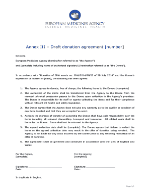 Fillable Online ema europa Annex III Draft Donation Agreement - ema europa Fax Email Print ...