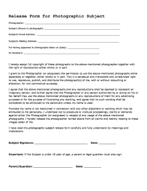 Fillable Online Release Form for Photographic Subject Fax Email Print ...