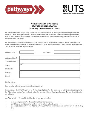 Fillable Online UTS acknowledges that it may be difficult to gain evidence of Aboriginality from ...