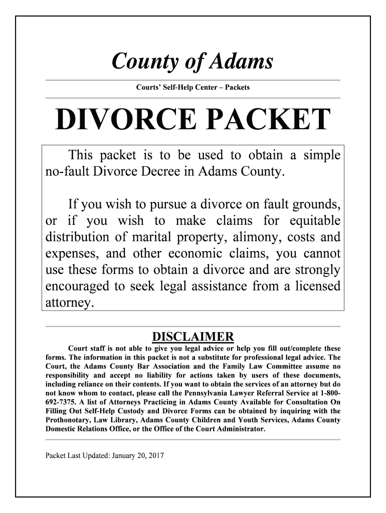 Fillable Online Divorce Packet UPDATED 01-20-17 Fax Email Print - pdfFiller