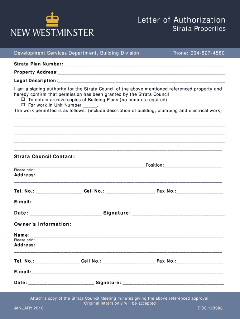 Fillable Online newwestcity CNW DOCS-#123988-v1-Strata Letter of Authorization.DOC - newwestcity ...