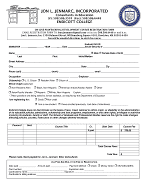 Fillable Online Endicott College Registration Form - Jon L Jenmarc Fax ...