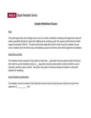 Fillable Online Sample Mediation Clauses - The American Health Lawyers ...