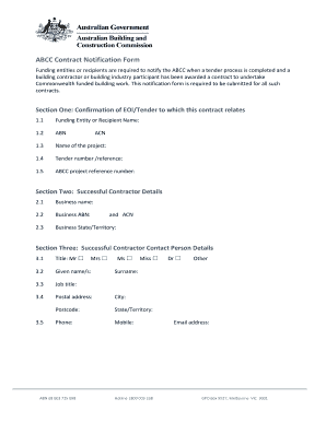 Fillable Online abcc gov ABCC Contract Notification Form Fax Email ...