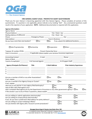 Fillable Online ONE GENERAL AGENCY (OGA) - PROSPECTIVE AGENT QUESTIONNAIRE Fax Email Print ...