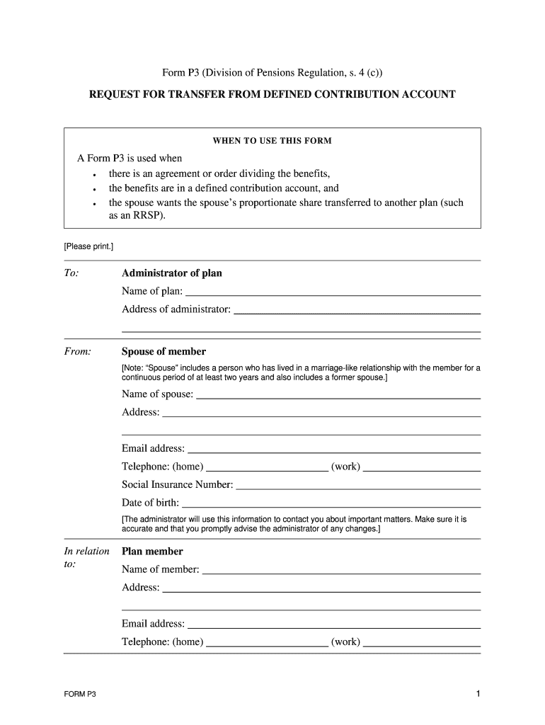Fillable Online familylaw lss bc Form P3 (Division of Pensions ...