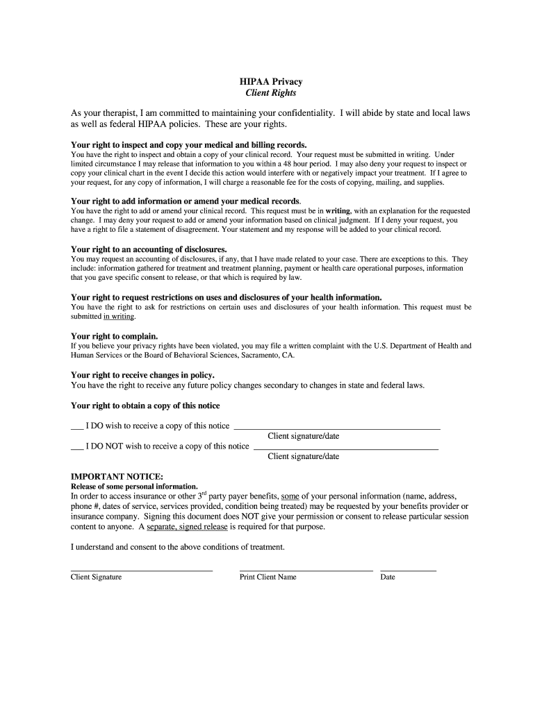 Fillable Online HIPAA Client Rights - Adrienne Levy, MFT Fax Email ...