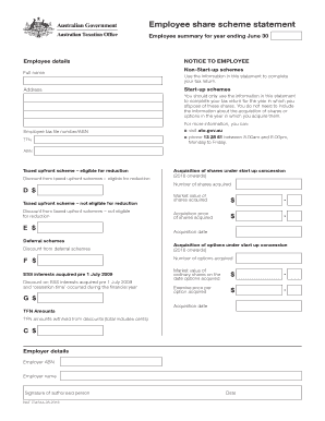 Fillable Online ato gov Employee share scheme statement - ato gov Fax ...