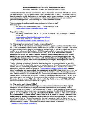 Fillable Online Municipal Animal Control Frequently Asked Questions ...