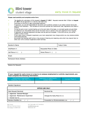 Fillable Online US Form Early Move-In Request Form Fax Email Print ...