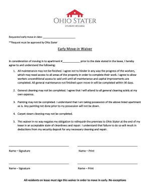 Fillable Online Requested early move-in date: Fax Email Print - pdfFiller