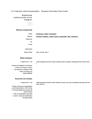 Fillable Online easo europa 5 Selection criteria documentation European Curriculum Vitae Format ...