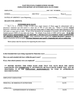 Fillable Online efpsb k12 la EMPLOYEE REPORT OF EXTENDED SICK LEAVE ...