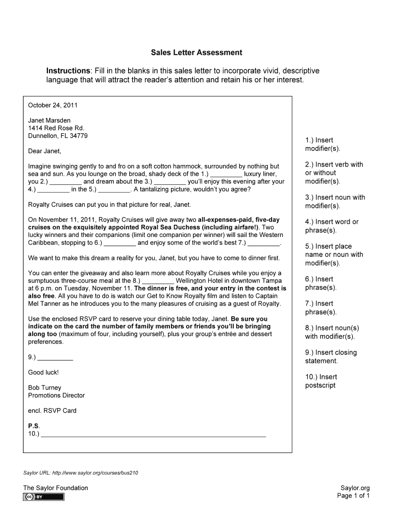 Fillable Online Sales Letter Assessment Fax Email Print - pdfFiller