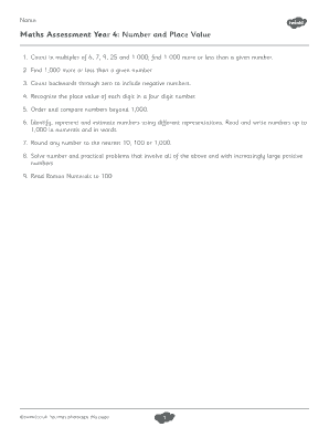 Fillable Online Maths Assessment Year 4: Number and Place Value Fax ...