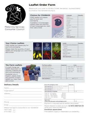 Fillable Online maternity org Leaflet Order Form Fax Email Print ...