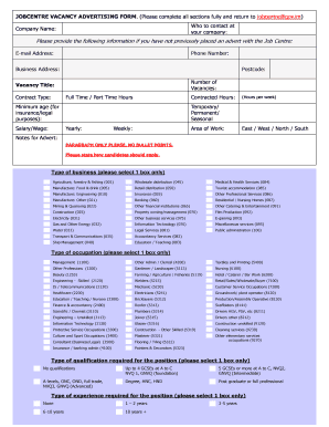 Fillable Online gov JOBCENTRE VACANCY ADVERTISING FORM Fax Email Print ...