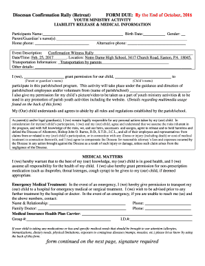Fillable Online Diocesan Confirmation Rally (Retreat) Fax Email Print ...