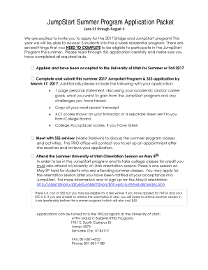 Fillable Online trio utah 2017 JumpStart Application - TRIO - The ...