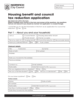 Fillable Online norwich gov Housing benefit and council tax reduction ...