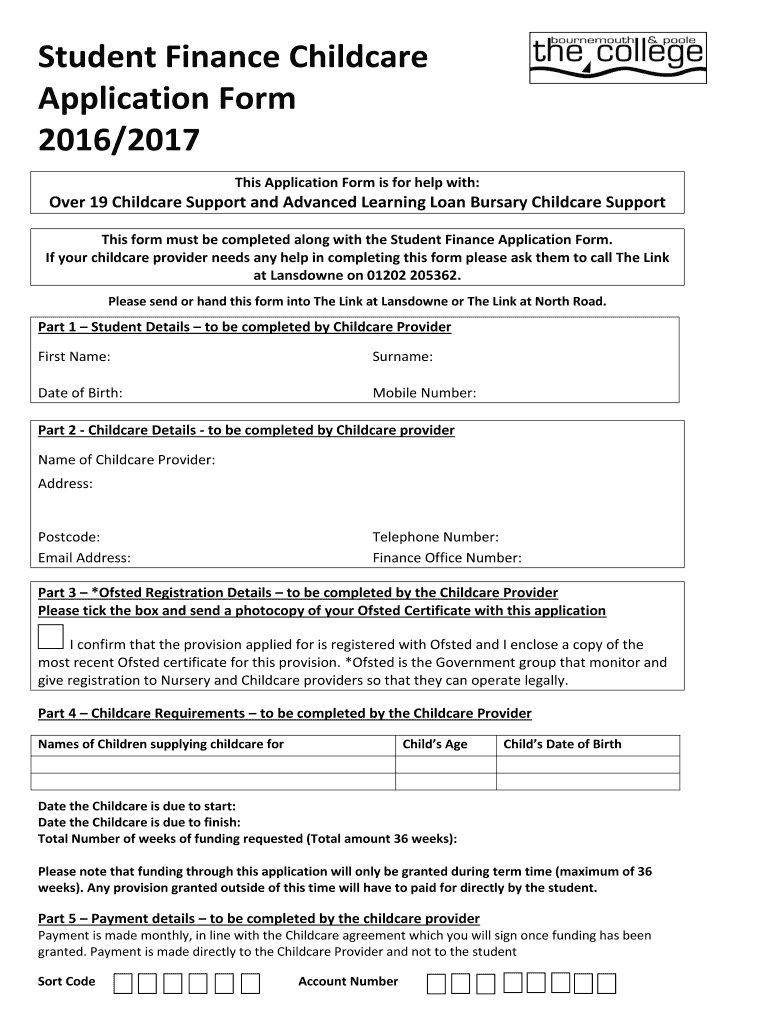 Fillable Online Student Finance Childcare Fax Email Print - pdfFiller