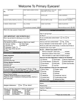 Fillable Online Welcome To Primary Eyecare! Fax Email Print - pdfFiller