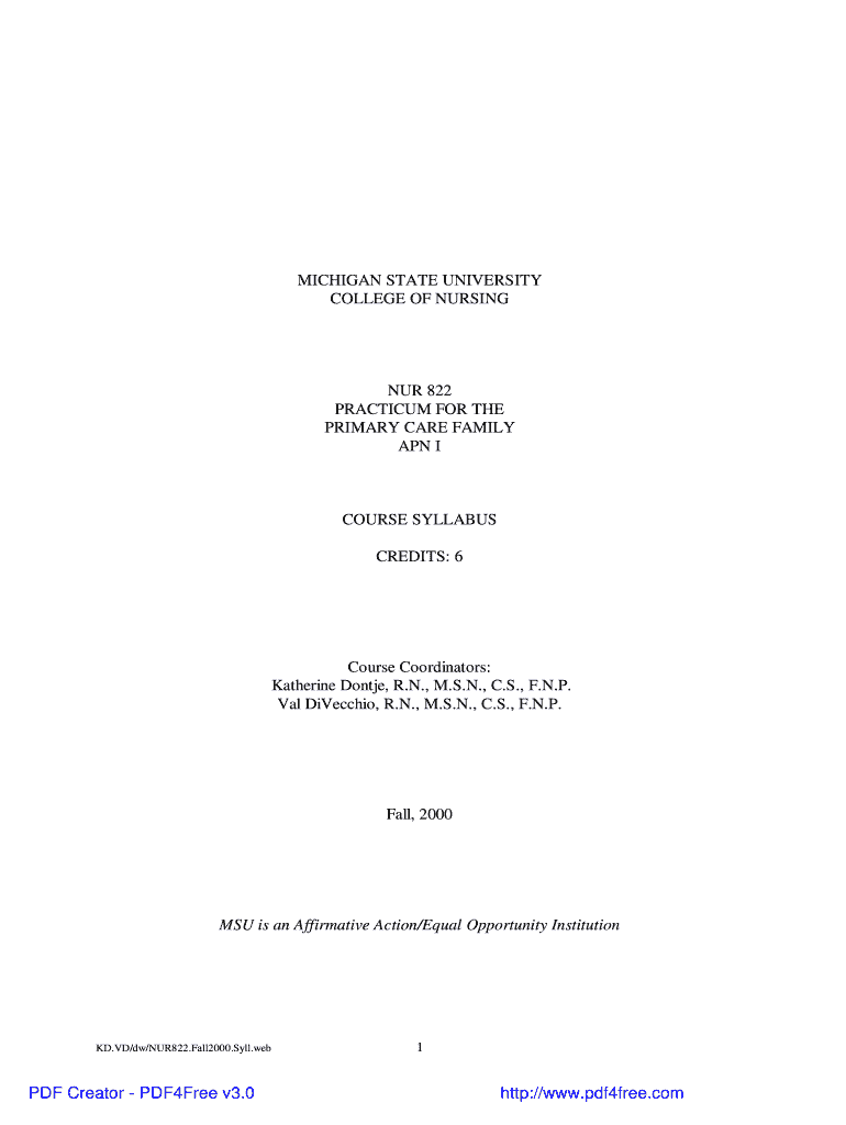 Fillable Online MICHIGAN STATE UNIVERSITY COLLEGE OF NURSING PRACTICUM FOR ... Fax Email Print ...