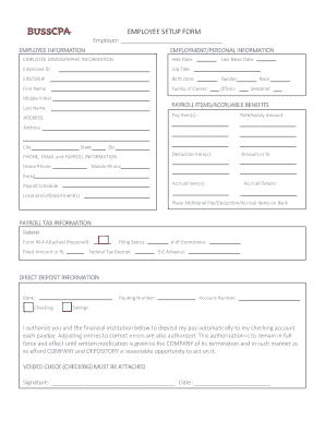 Fillable Online EMPLOYEE SETUP FORM - bussaccounting.com Fax Email Print - pdfFiller