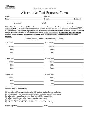 Fillable Online aims Alternative Text Request Form - aims.edu Fax Email ...