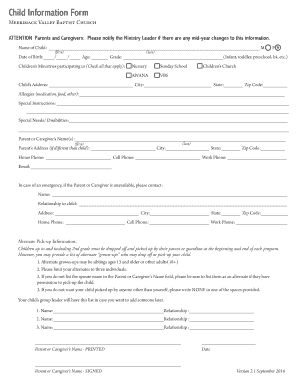 Fillable Online Child Information Form - s3.amazonaws.com Fax Email ...