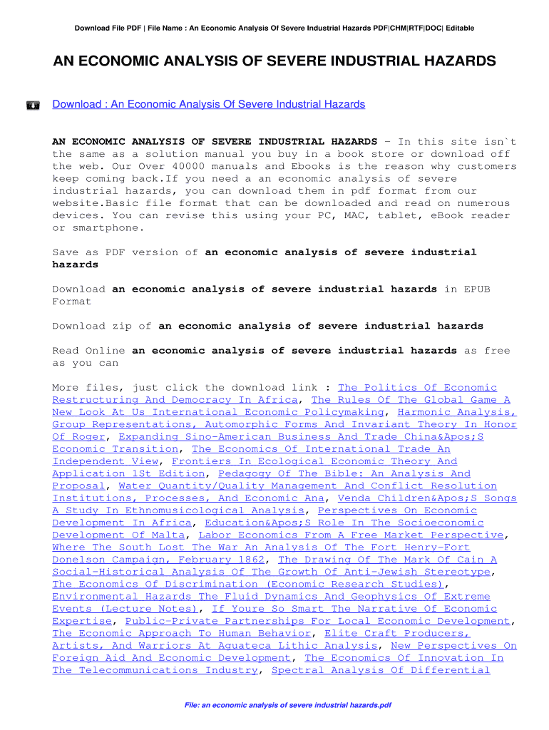 Fillable Online An Economic Analysis Of Severe Industrial Hazards. An ...