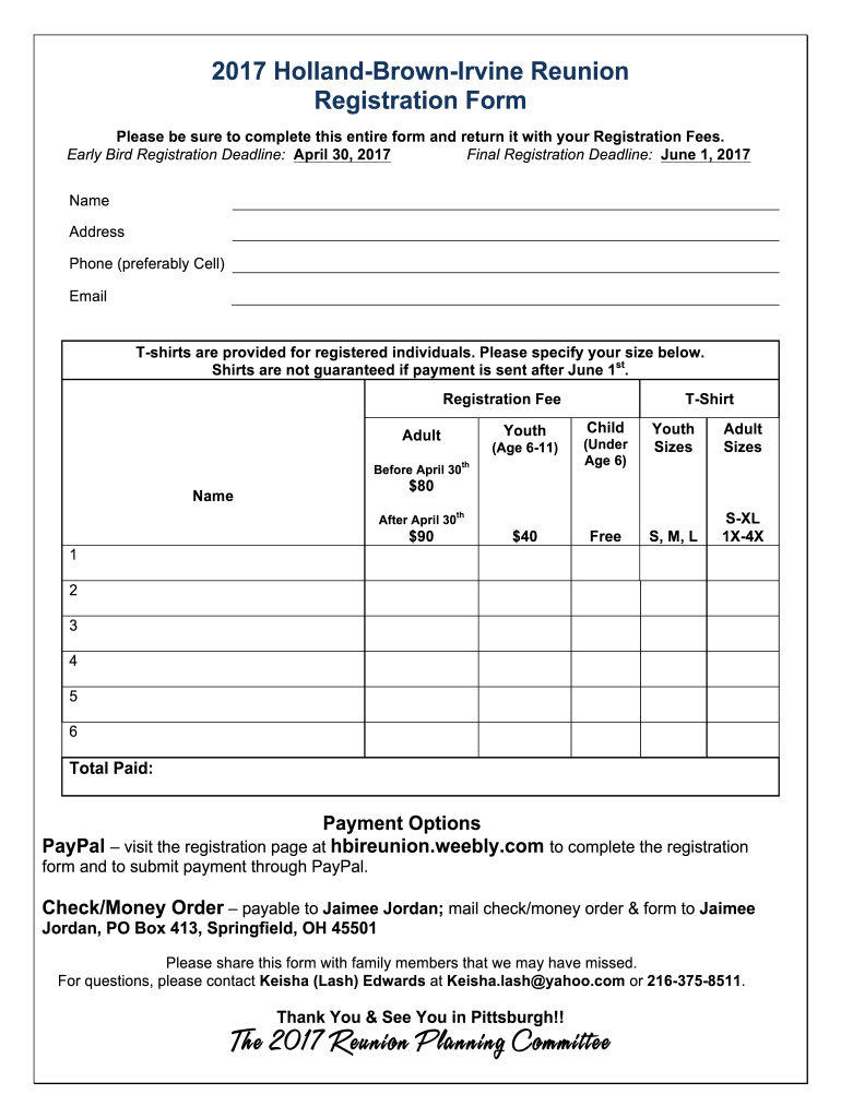 Family Reunion Registration Form Fill Online Printable Fillable Blank PdfFiller