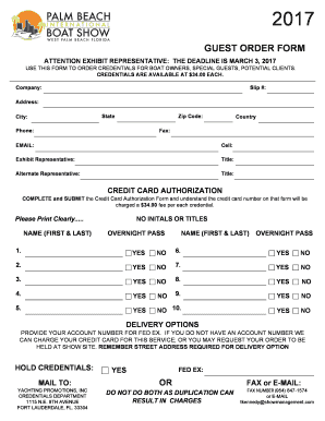 Fillable Online guest order form - Show Management Fax Email Print - pdfFiller