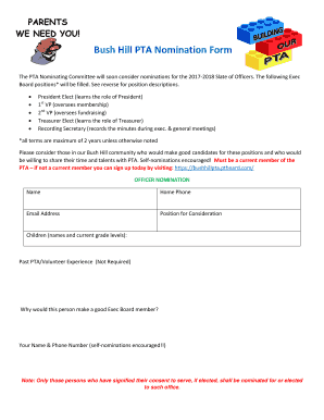 Fillable Online Bush Hill PTA Nomination Form Fax Email Print - pdfFiller