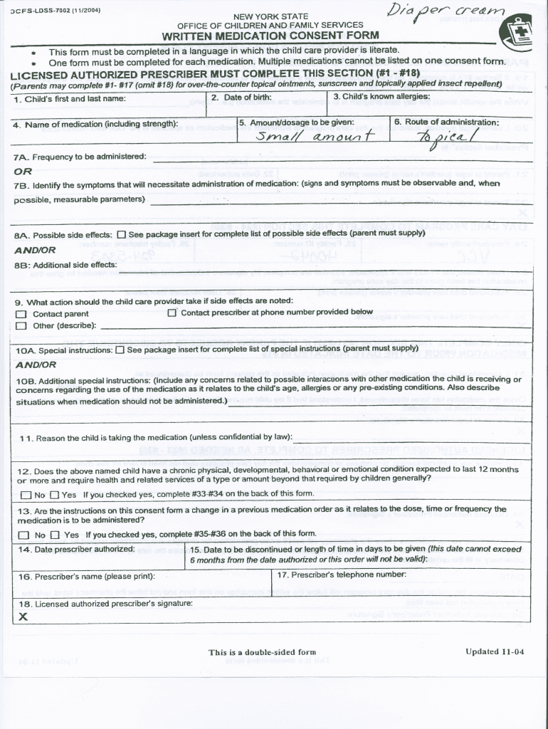 Fillable Online WRITTEN MEDICATION CONSENT FORM - Victor Child Care Fax ...