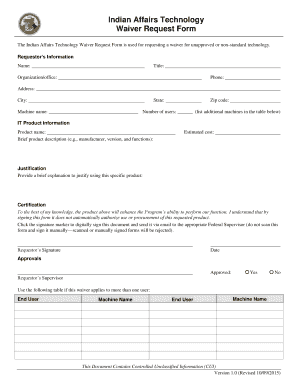 Fillable Online bia Indian Affairs Technology Waiver Request Form - bia Fax Email Print - pdfFiller