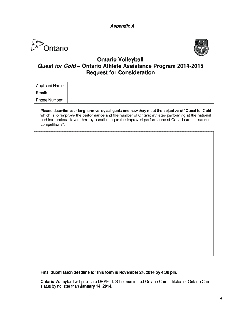 Fillable Online Ontario Volleyball Association Quest for Gold Ontario ... Fax Email Print ...