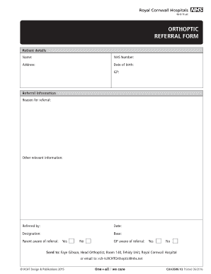 Fillable Online rcht nhs CHA3606: Orthoptic Referral Form - RCHT - rcht ...