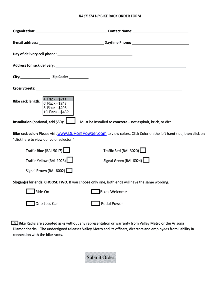 Fillable Online valleymetro RACK EM UP BIKE RACK ORDER FORM - valleymetro Fax Email Print ...