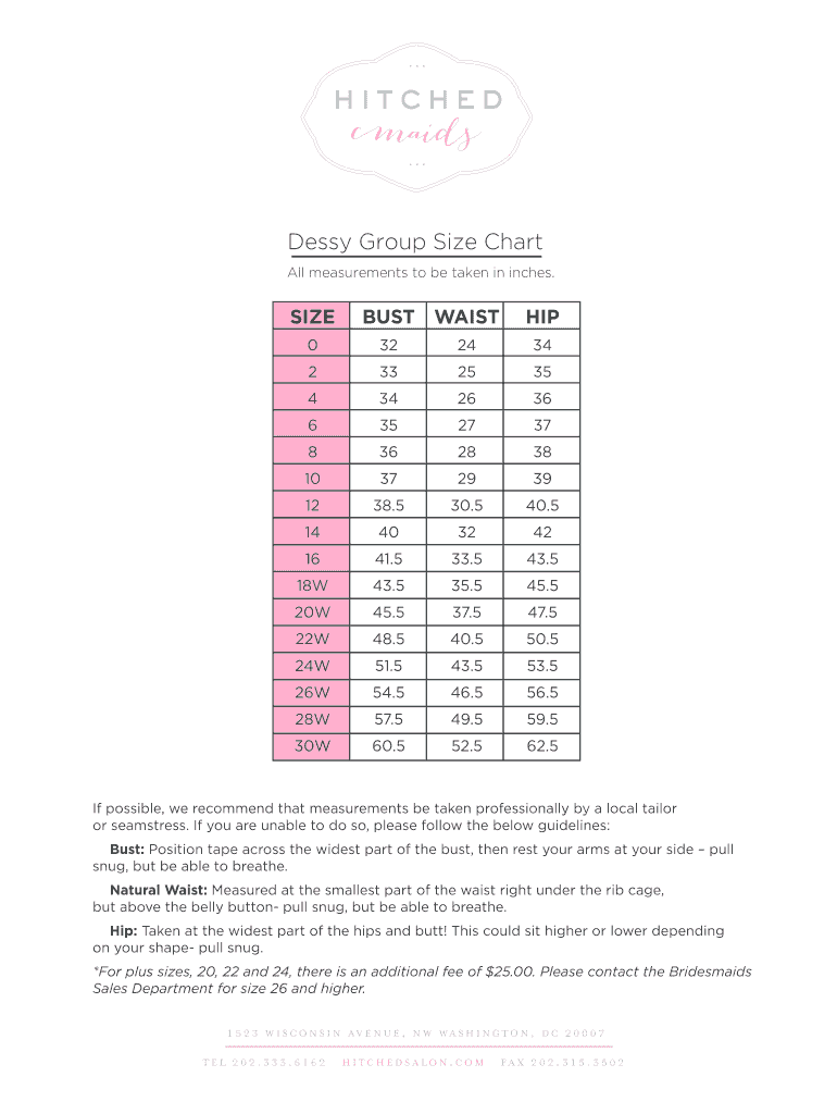 Fillable Online Dessy Group Size Chart Fax Email Print - pdfFiller