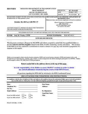 Fillable Online modot BID FORM MISSOURI DEPARTMENT OF TRANSPORTATION ...