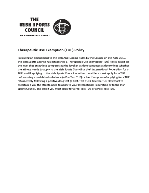 Fillable Online Therapeutic Use Exemption (TUE) Policy Fax Email Print ...