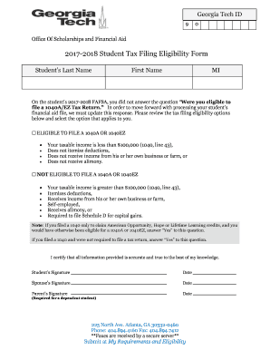 Fillable Online finaid gatech 2017-2018 Student Tax Filing Eligibility ...