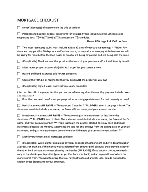 Fillable Online MORTGAGE CHECKLIST - static.contentres.com Fax Email ...
