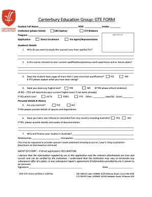 Fillable Online Canterbury Education Group: GTE FORM Fax Email Print ...