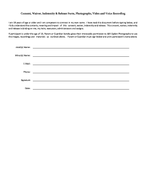 Fillable Online Consent, Waiver, Indemnity & Release Form, Photographs ... Fax Email Print ...
