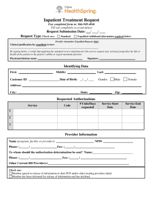Fillable Online Inpatient Treatment Request Fax Email Print - pdfFiller
