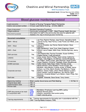 Fillable Online cwp nhs CC17 Blood glucose monitoring protocol Issue 1 ...