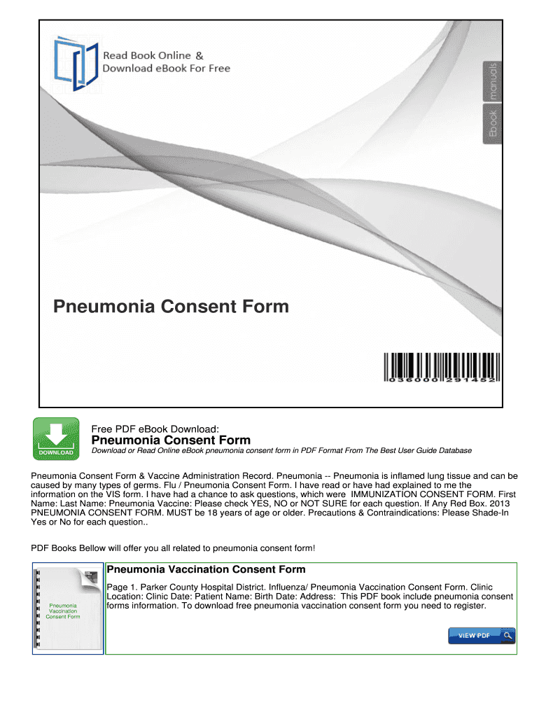 Fillable Online Pneumonia Consent Form - mybooklibrary.com Fax Email ...