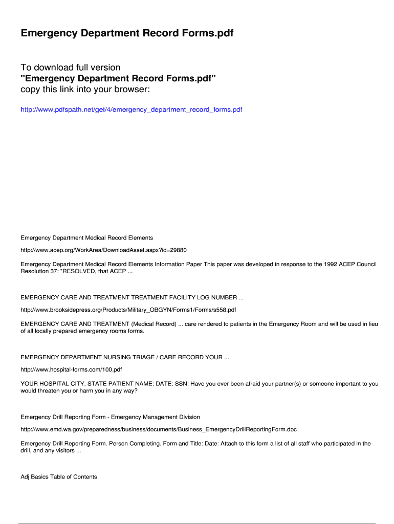 Fillable Online Emergency Department Record Forms - pdfslibforme.com ...